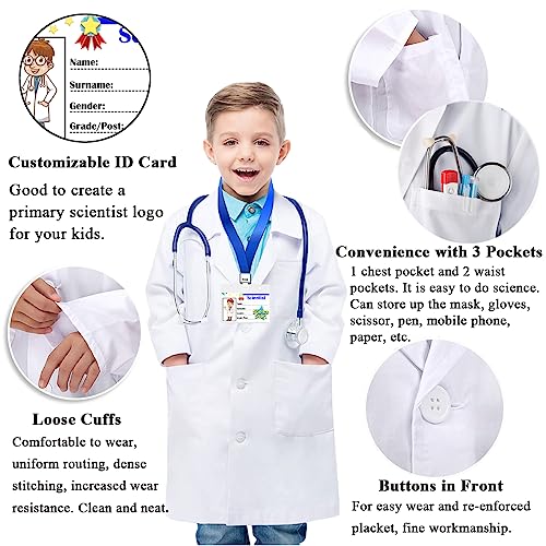 CoatCool Kids Doctors Coat White Lab Coat with ID Card for Kids, Cotton ...