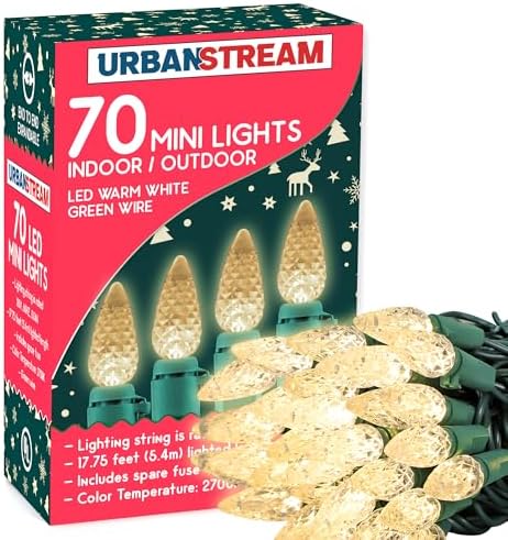 70 LED Christmas Mini Lights C6-5.4m/17.7ft 120V - Warm White Bulbs ...