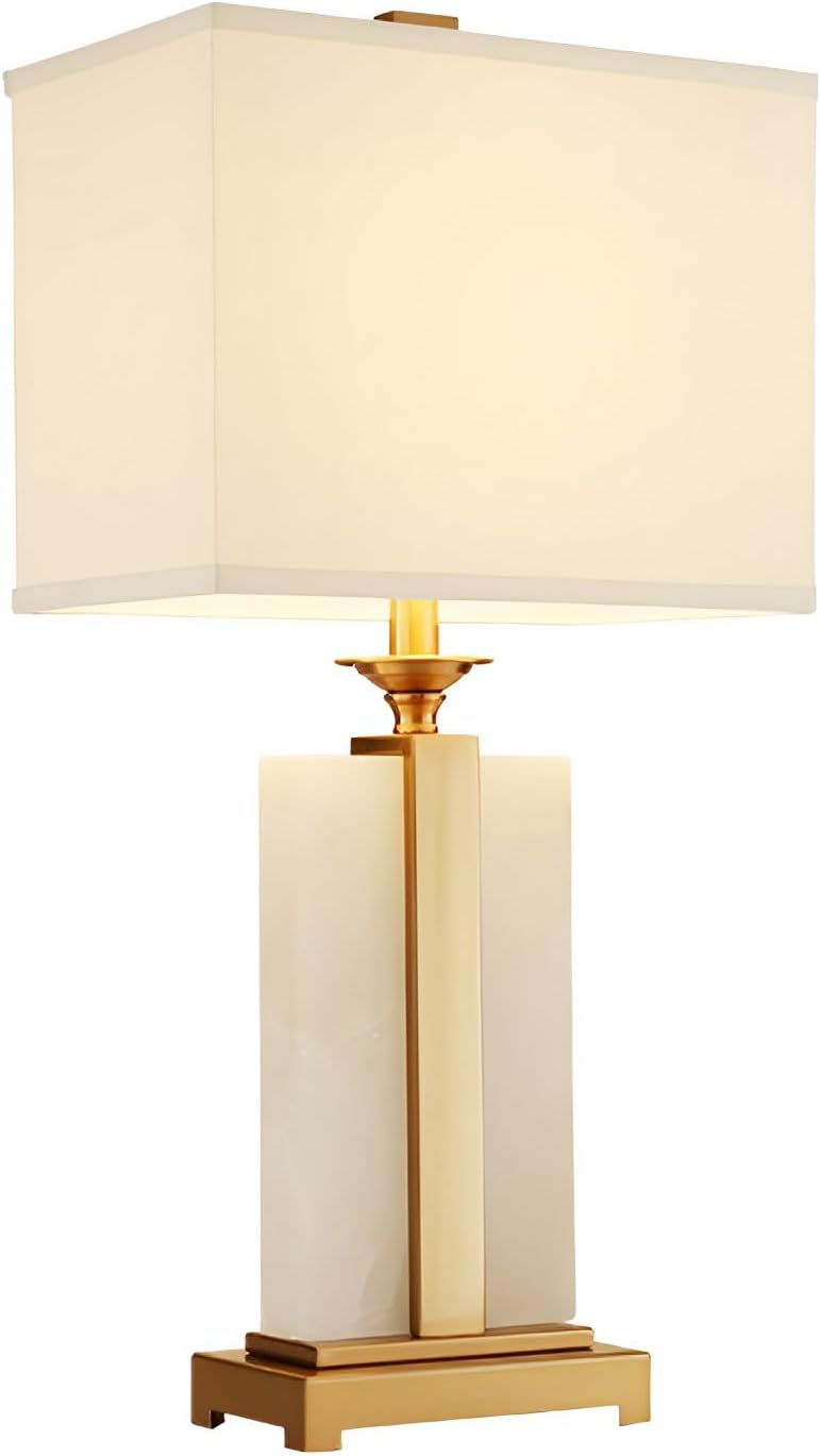 PURESILKS 24.8” Gold Table Lamp,Rectangular Fabric Shade and Gold Base ...