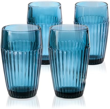 Amazon.com | Greenline Goods Ribbed Drinking Glasses Set of 4 – 14.7 oz ...