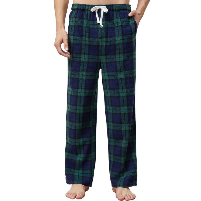 U2SKIIN Mens Fleece Pajama Pants, Warm Plaid Lounge Pj Bottoms for Men with Pockets Soft at ...