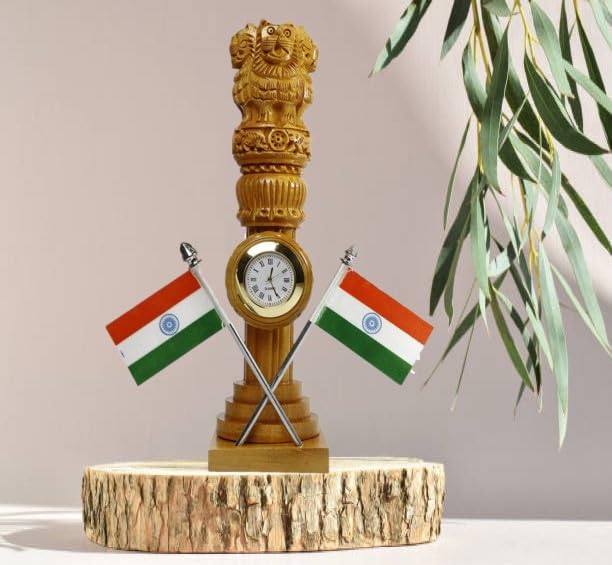 MAHALAXMI EXPORTS Dark Brown Wooden Ashoka Piller 8" Inch with Indian ...