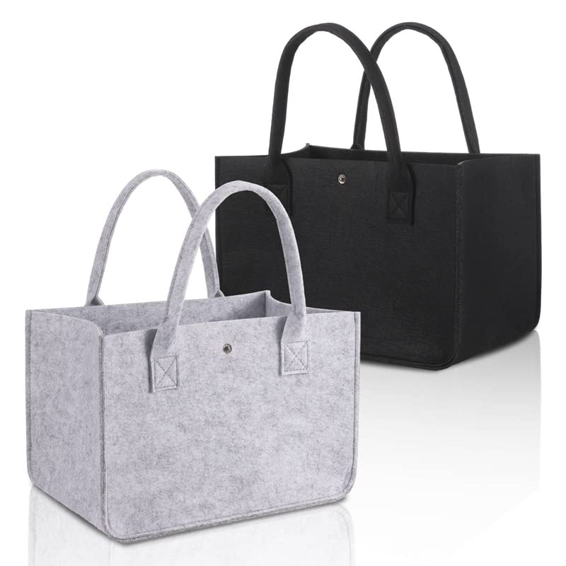 Bestomrogh Pack of 2 Felt Shopping Bag, 30 x 20 x 18 cm, Foldable Felt ...