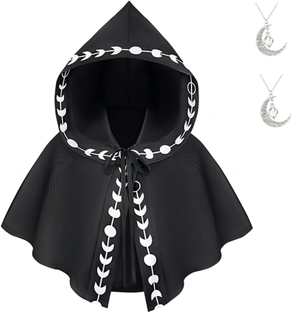 Amazon.com: FMMOEK Unisex Moon Phases Print Hooded Cloak Medieval ...