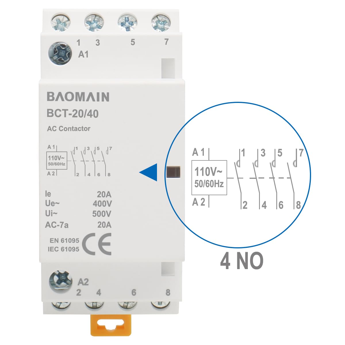 Snapklik.com : 110V AC 4-Pole Modular Contactor, 20A 4NO Normally Open ...