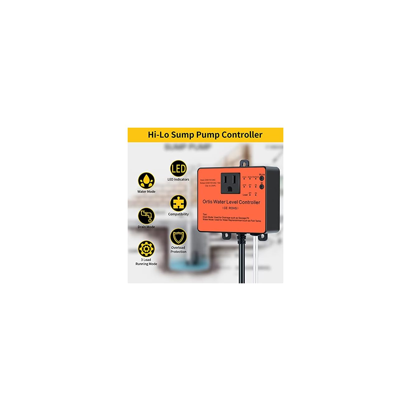 Hi-Lo Sump Pump Switch, Ortis Electronic Adjustable Float Switch ...