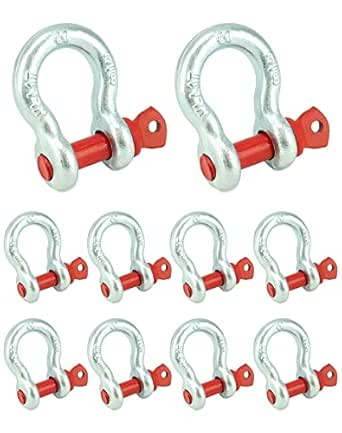 QWORK 3/8" Galvanized Screw Pin Anchor Shackles, 10 Pack D-Ring ...