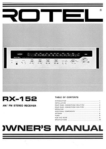Instruction Manual for Rotel RX-152 Receiver Owners Instruction Manual ...