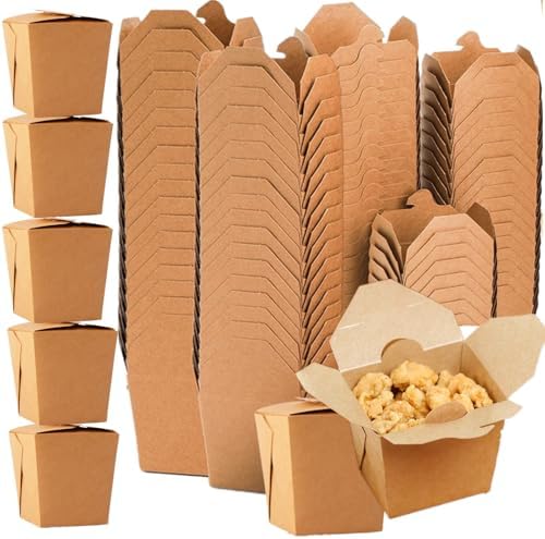 NROZIET 100 Pack 8oz Chinese Take Out Boxes, Small Kraft Paperboard To ...