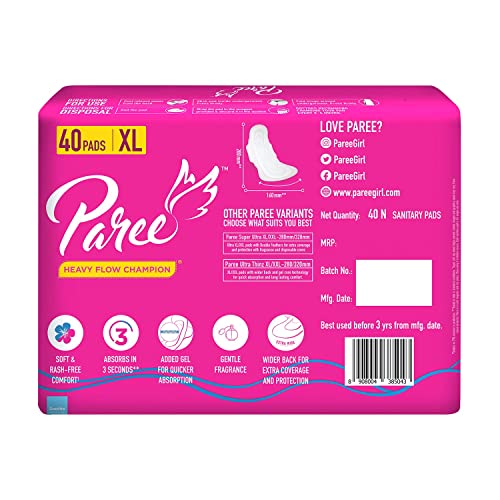 Paree Soft and Rash Free Sanitary Pads for Heavy Flow 40 Pads- XL (PN ...