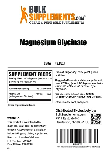BulkSupplements.com Magnesium Glycinate Powder - Pure Magnesium ...
