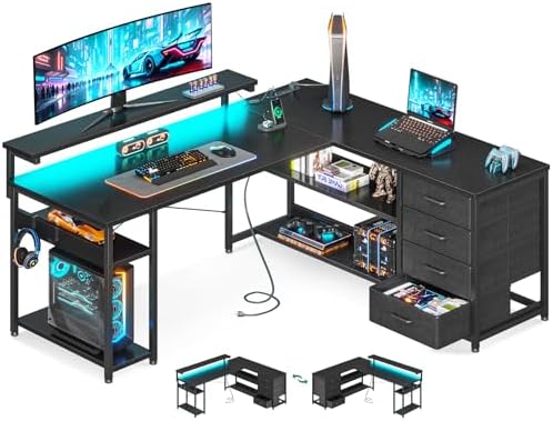 Amazon.com: AODK L Shaped Gaming Desk with 4 Drawers, 53" Reversible ...