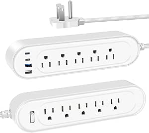 Amazon.com: JUNNUJ 20W USB C Power Strip Thin Flat Plug 10 Outlets, Lay ...