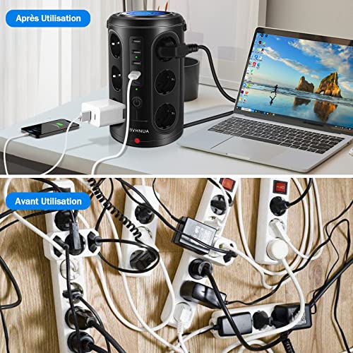 OBVHNUA 18 en 1 Multiprise Electrique 12 Prises 5 Ports USB Tour 10W ...