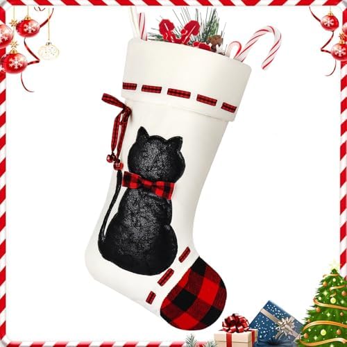 Black Cat Christmas Stocking - Large 19 Inch Christmas Stockings for ...