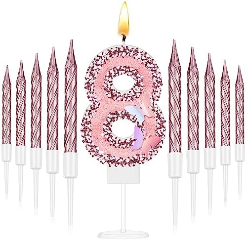 Amazon.com: 8th Birthday Candles for Girls, Pink Purple Butterfly ...
