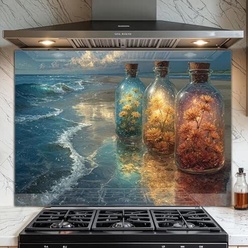 Amazon.com: Tempered Glass Backsplash for Kitchen - Easy to Clean ...