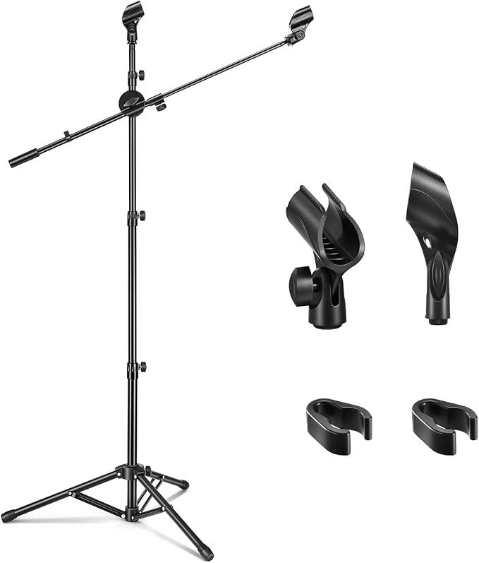 Amazon.com: Moukey Microphone Stand, Tripod Boom Mic Stand with 2 Non ...