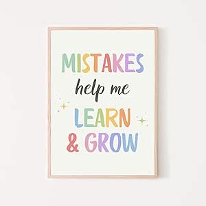Amazon.com: Mistakes Help Me Learn Poster Kids Affirmations Growth ...