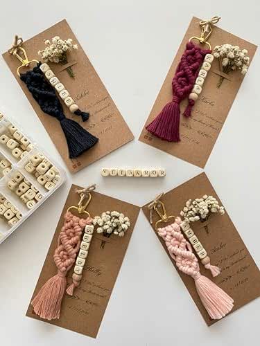 Amazon.com: Macrame Name Keychain, Beaded Keychain, Bridesmaid Proposal ...