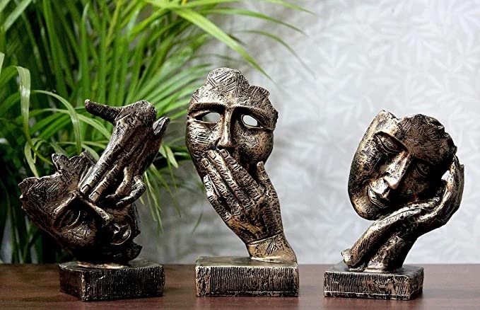 DEQUERA®> Handcrafted Set of 3 Human Face Design Showpiece Figurine ...