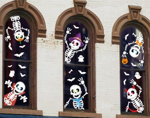 Amazon.com: AMLOOPH Large Halloween Window Clings, 10 Sheets Skeleton ...