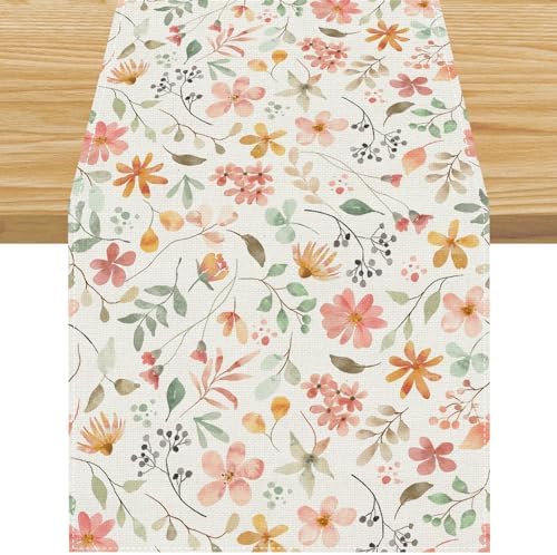 Amazon.com: Linen Spring Flower Table Runner Farmhouse Sunshine 72 ...