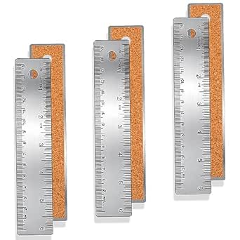 3 Pack Cork Back Metal Ruler Non Slip Straight Edge Ruler with Inches ...