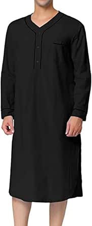 Amazon.com: Cambkatl Nightshirt for Men's Long Sleeves Button Nightgown ...