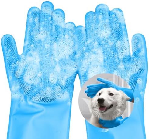 AMFUN Dog Washing Gloves, Dog Bathing Grooming Gloves, Silicone ...