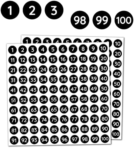 Amazon.com: 25 Sheets, 1 to 100, Number Stickers Labels - 0.4" Round ...