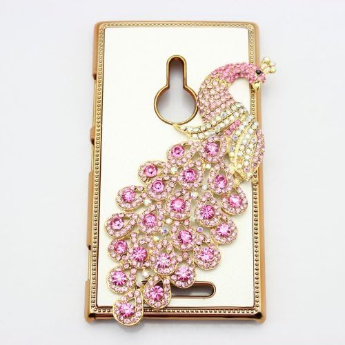 Amazon.com: YEAH bling 3D white leather case hot pink peacock diamond ...