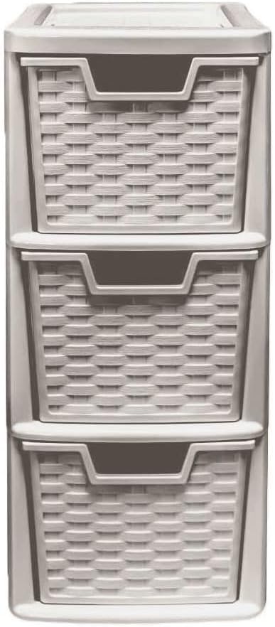 Vtl® Medium Plastic Rattan 3 Drawer Mushroom Mini Storage Unit 3 Tier Rattan Desktop