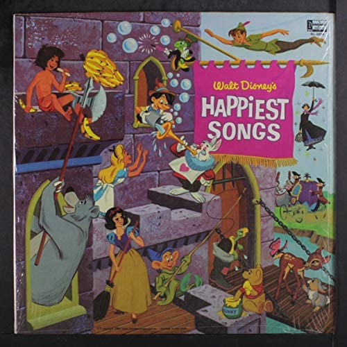 WALT DISNEY'S HAPPIEST SONGS WITH FAMILIAR ANIMATED CHARACTERS ON FRONT ...