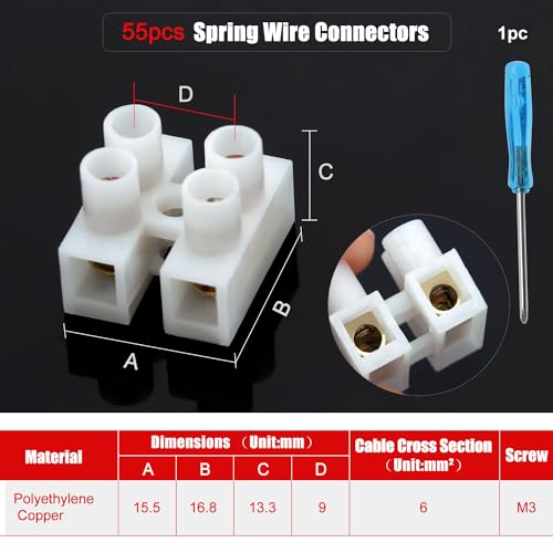 YIXISI 55 PCS 10A Terminal Block Strip, Dual Rows Terminal Block, 2 Way ...