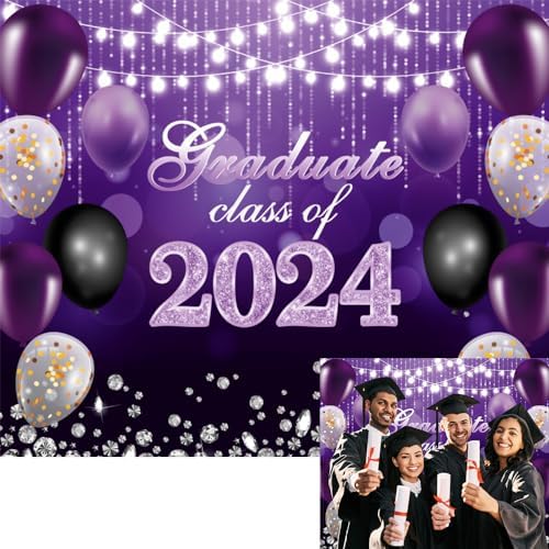 Amazon.com : Graduation Backdrop 10x8ft Class of 2024 Purple and Gold ...