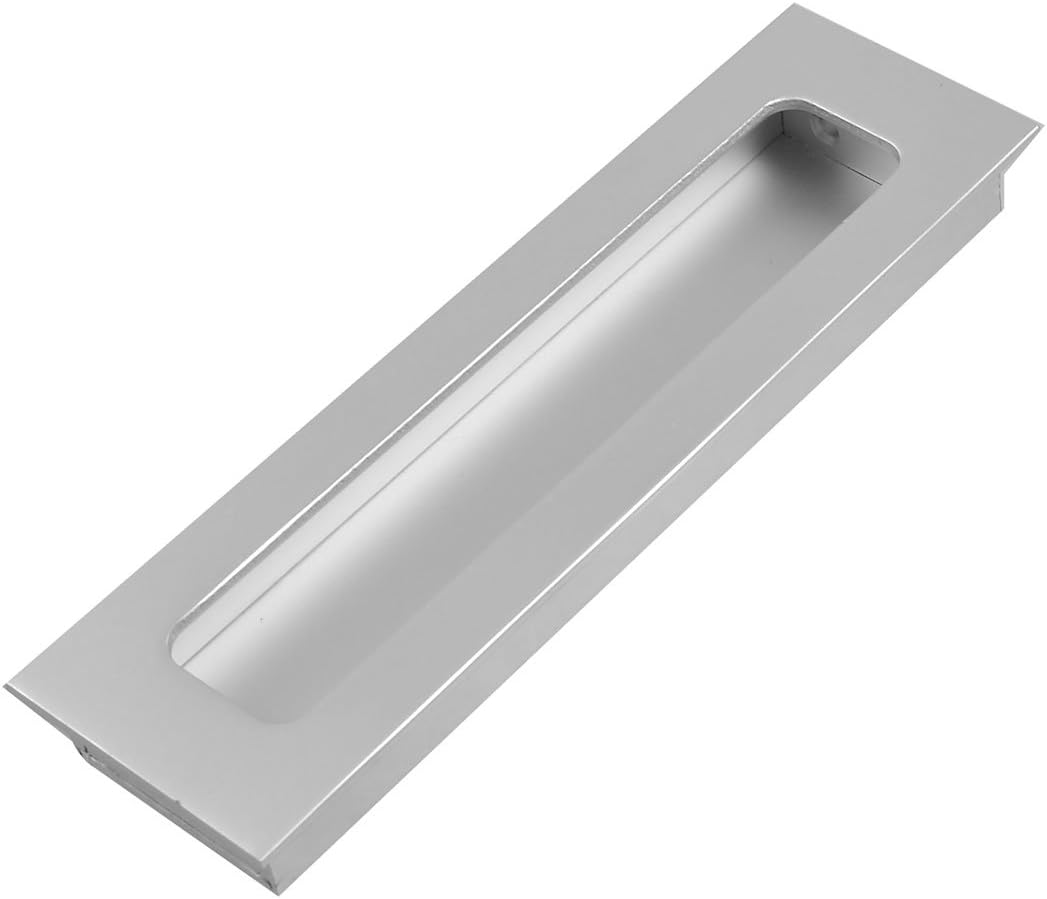 Silver Tone Aluminum Rectangular Flush Pull Handle 5.6" Long for Drawer ...