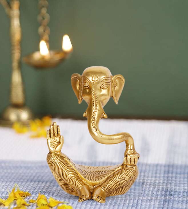 Buy Artvarko Brass Trunk Ganesha Idol Ganesh Statue in Modern Art for ...