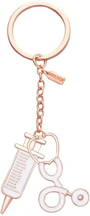 MANZHEN Stethoscope Syringe Charm Key Chain Nurse Key Ring for RN ...