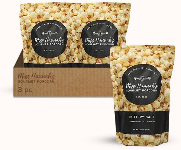 Amazon.com: Miss Hannah's Gourmet Popcorn Buttery Salt - Classic Salty ...