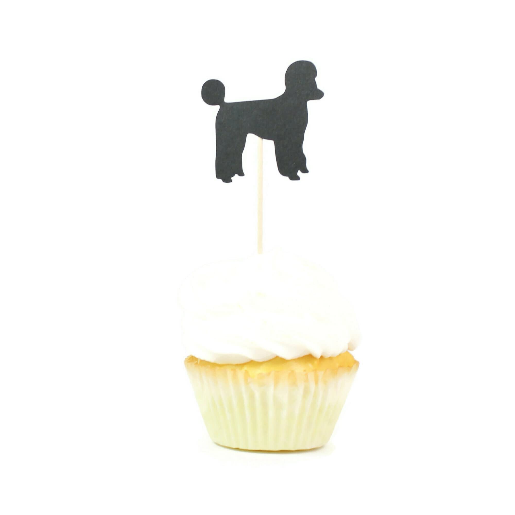 Snapklik.com : Poodle Cupcake Toppers Set Of 12 Black Dog Cake Topper ...