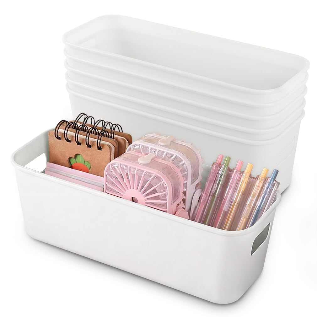 Cartlant 6 Pack Small Storage Baskets, Narrow Plastic Storage Boxes ...