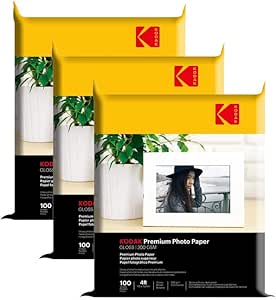 Kodak 200 GSM 4R (4x6) Glossy Photo Paper – Water Resistant, Pack of 3 ...