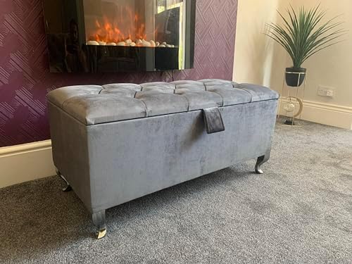 SK LUXURY LIVING Ottoman Storage Box - Engineered Wood Luxurious Plush ...