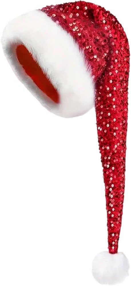 Amazon.com: Ulxkmt Long Santa Hat, Sequin Christmas Hat, Plush Santa ...