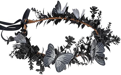 Amazon.com: MOSTORY Handmade Black Flower Elf Crown - Dark Fairy ...