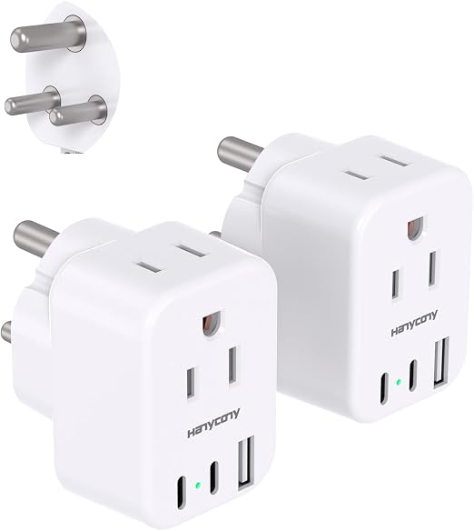 US to India Plug Adapter, HANYCONY Type D Plug Adapter with 2 Outlets 3 ...