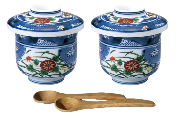 Amazon.com | Japanese Ceramic Chawan-mushi Cups with Lid and Spoon D3.7 ...