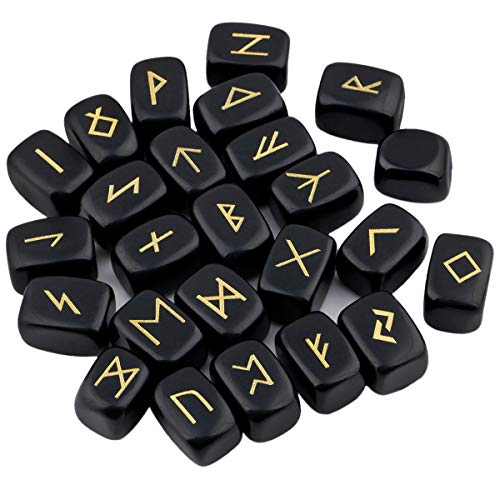 Snapklik.com : Mookaitedecor Black Obsidian Runes Stones Set & 6 Facted ...