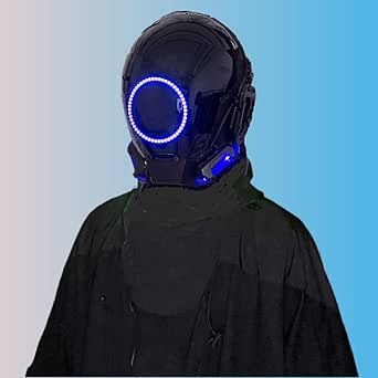 Black Cyberpunk Mask Full Face Cosplay Samurai LED Blue Lights Punk ...